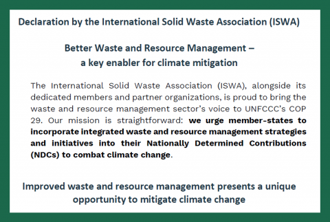 ISWA at COP | ISWA’s COP29 Declaration on Waste Management and Climate ...